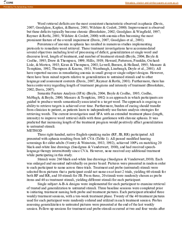 (PDF) Enhancing Word Retrieval In Three Adults With Chronic Fluent Aphasia