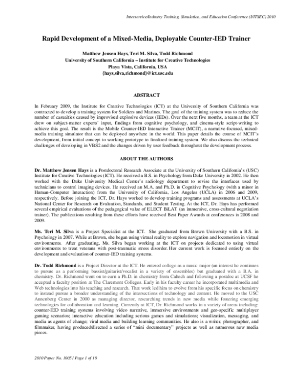 (PDF) Rapid Development of a Mixed-Media, Deployable Counter-IED Trainer