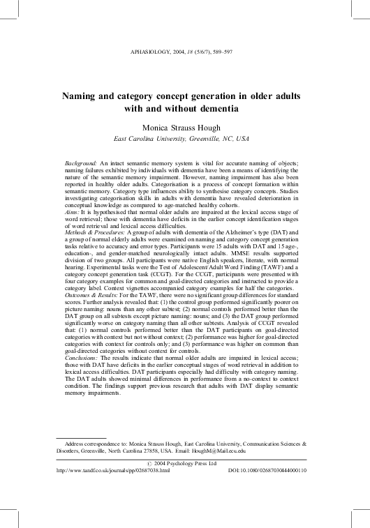(PDF) Naming and category concept generation in older adults with and ...