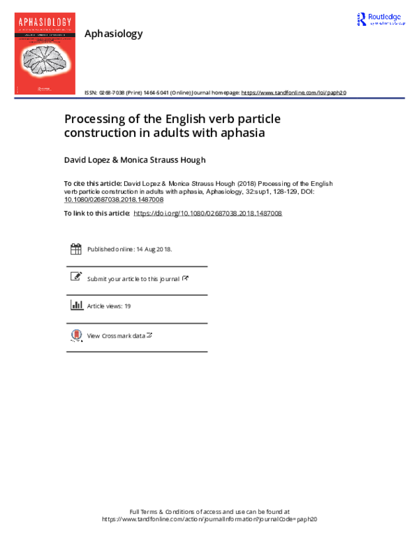 (PDF) Processing of the English verb particle construction in adults with aphasia