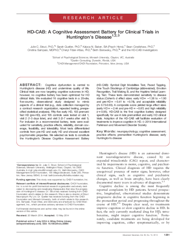 (PDF) HD‐CAB: A cognitive assessment battery for clinical trials in ...