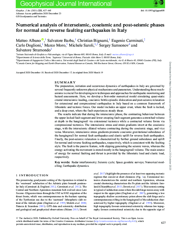 (PDF) Numerical analysis of interseismic, coseismic and post-seismic phases for normal and ...