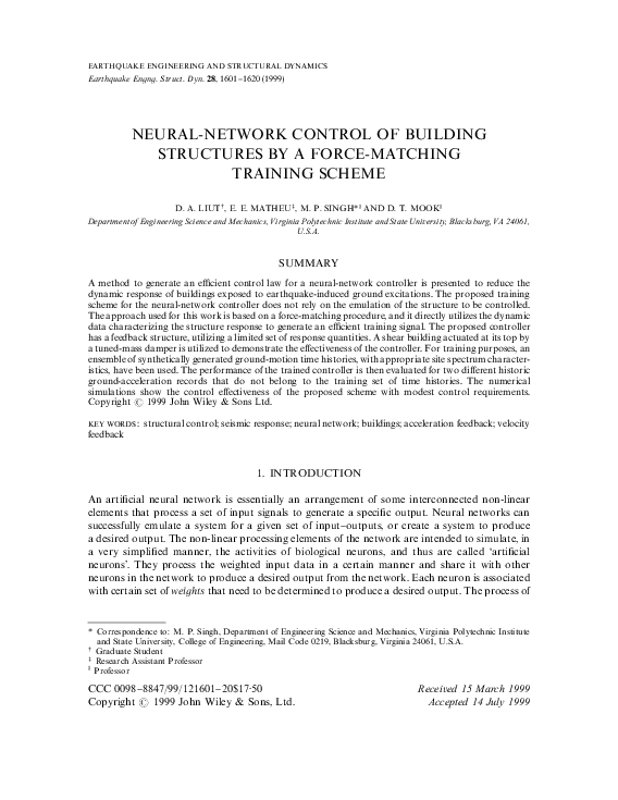(PDF) Neural-network control of building structures by a force-matching training scheme
