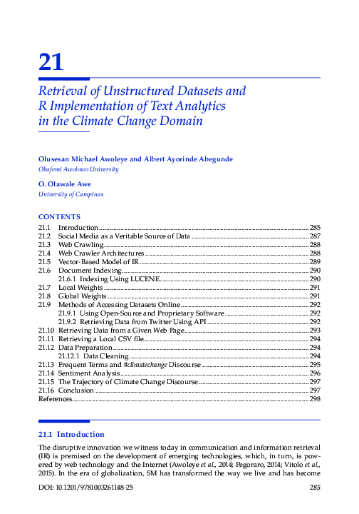 Pdf Retrieval Of Unstructured Datasets And R Implementation Of Text Analytics In The Climate