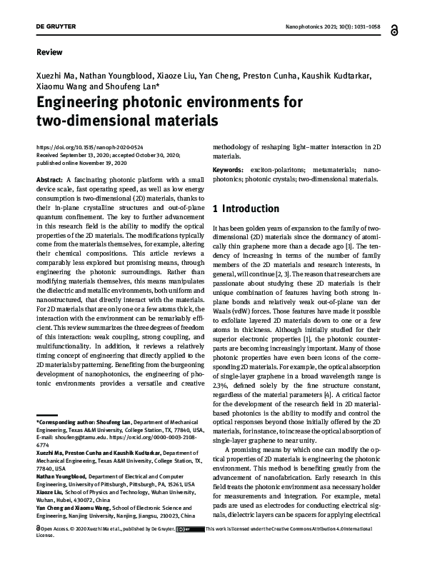 (PDF) Engineering photonic environments for two-dimensional materials