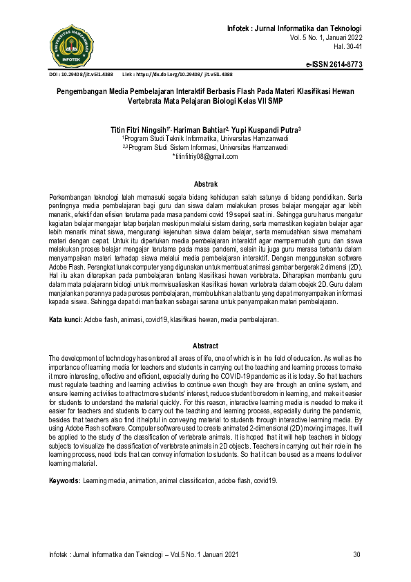 (PDF) Pengembangan Media Pembelajaran Interaktif Berbasis Flash Pada Materi Klasifikasi Hewan ...