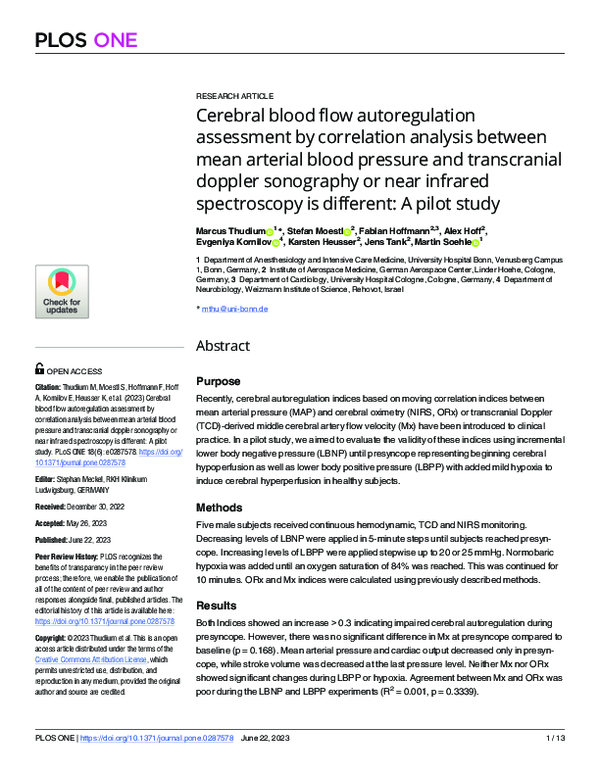 (PDF) Cerebral blood flow autoregulation assessment by correlation ...