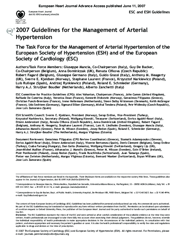 (PDF) 2007 Guidelines for the Management of Arterial Hypertension The Task Force for the ...