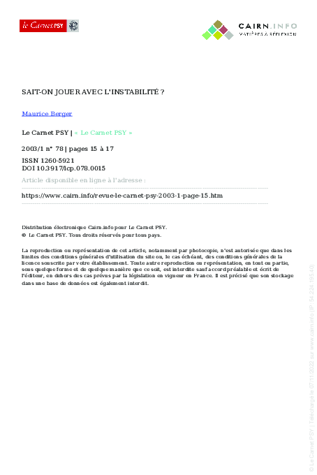 (PDF) Sait-on jouer avec l'instabilité