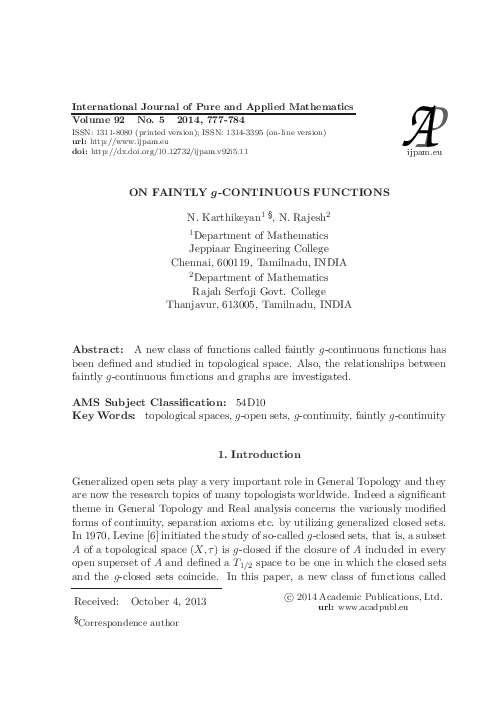 (PDF) On faintly g ˜-continuous functions