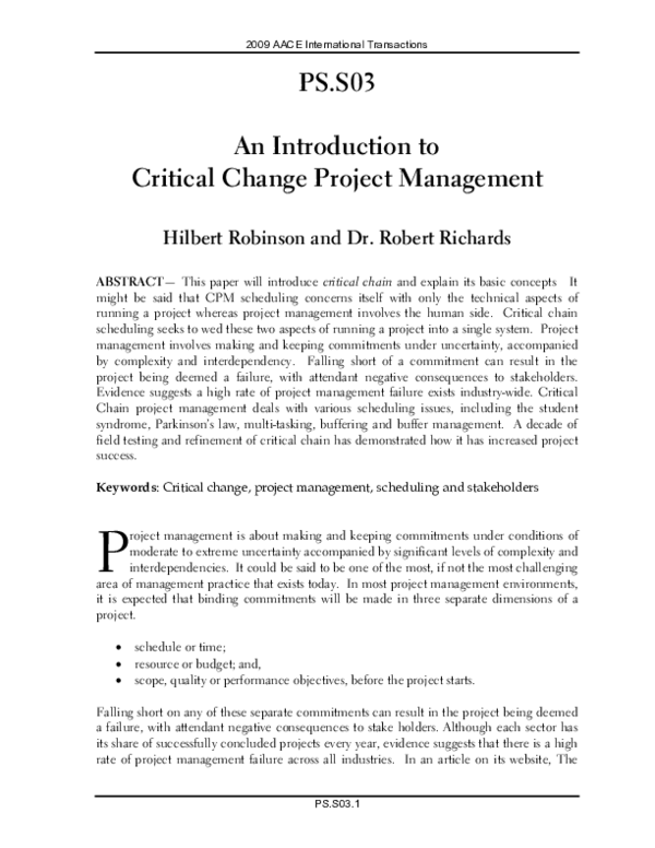 (PDF) An Introduction to Critical Change Project Management