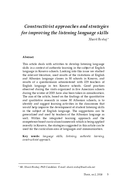 (PDF) Constructivist approaches and strategies for improving the listening language skills