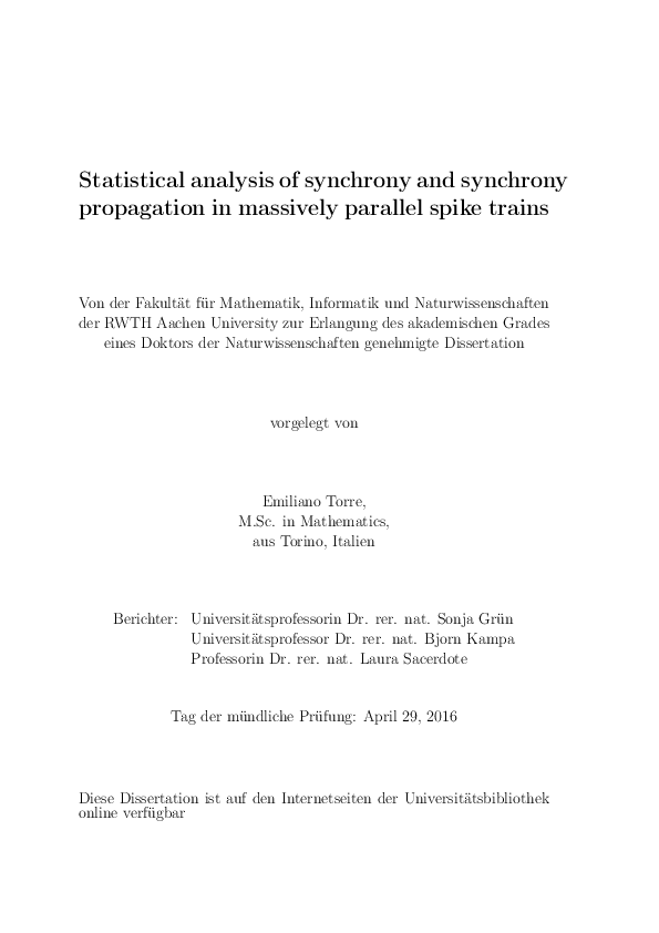 (PDF) Statistical analysis of synchrony and synchrony propagation in massively parallel spike trains