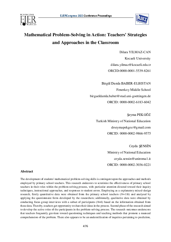(PDF) Mathematical Problem-Solving in Action: Teachers' Strategies and ...
