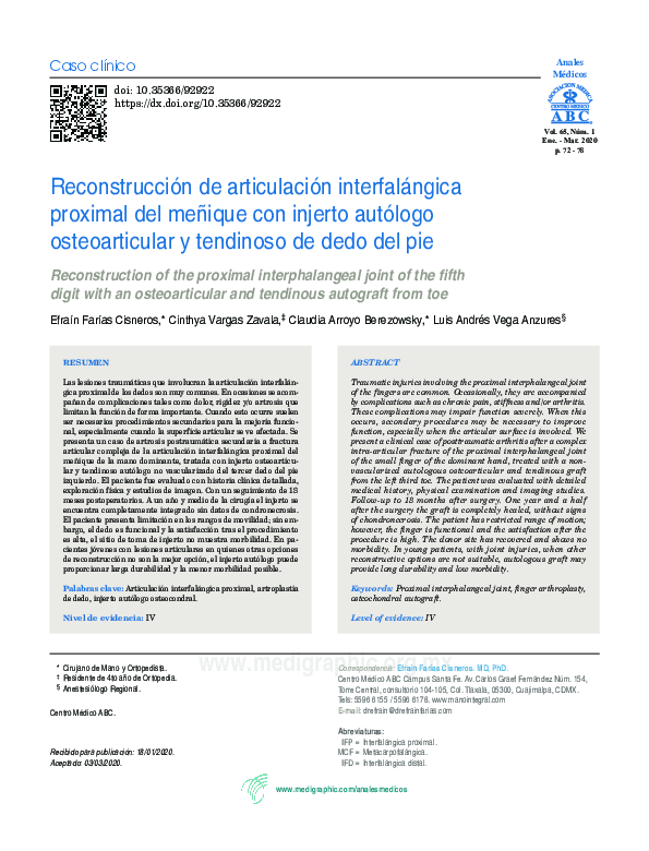 (PDF) Reconstruction of the proximal interphalangeal joint of the fifth ...