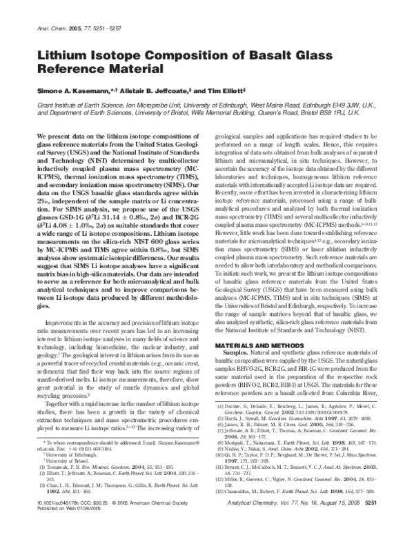 (PDF) Lithium Isotope Composition of Basalt Glass Reference Material