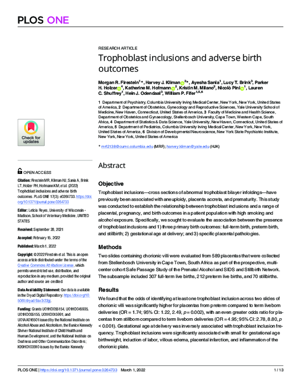 (PDF) Trophoblast inclusions and adverse birth outcomes