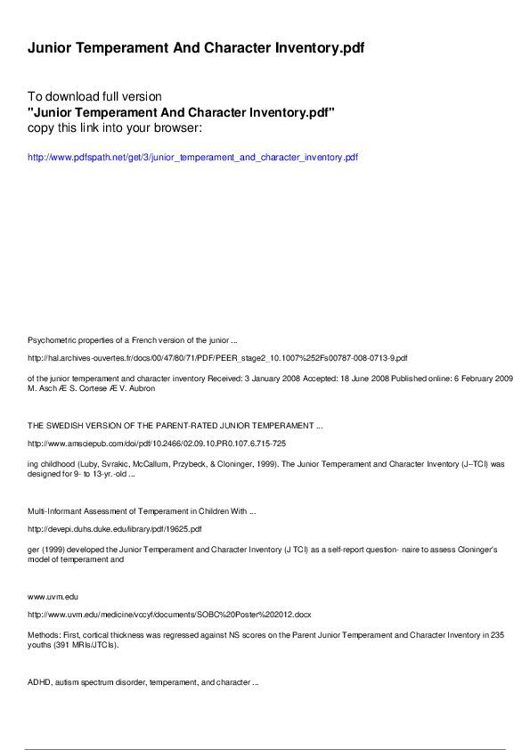 (PDF) Junior Temperament and Character Inventory