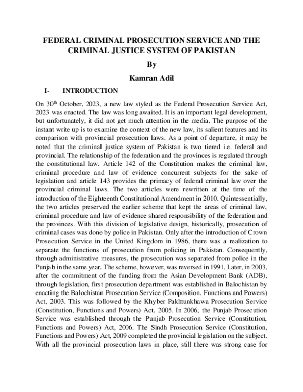 (PDF) FEDERAL CRIMINAL PROSECUTION SERVICE AND THE CRIMINAL JUSTICE ...
