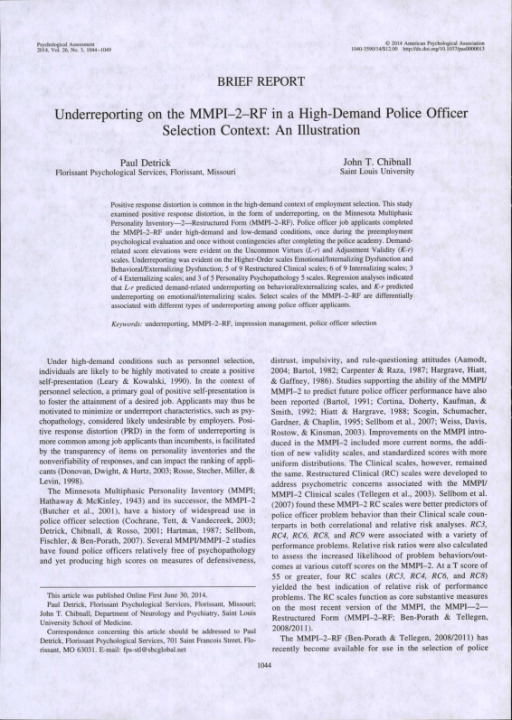 (PDF) Underreporting on the MMPI–2–RF in a high-demand police officer ...