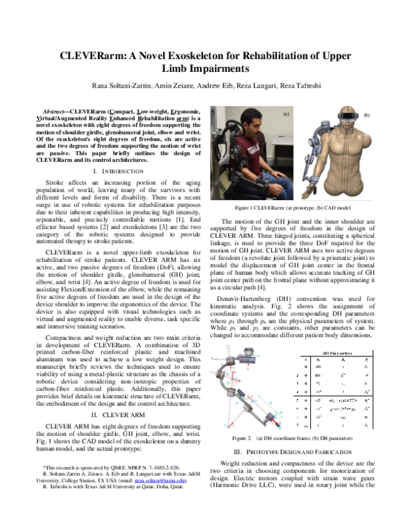 (PDF) TAMU CLEVERarm: A novel exoskeleton for rehabilitation of upper limb impairments