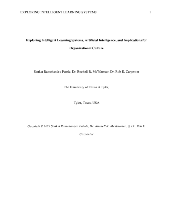 (PDF) Exploring Intelligent Learning Systems, Artificial Intelligence (AI), and Implications for ...