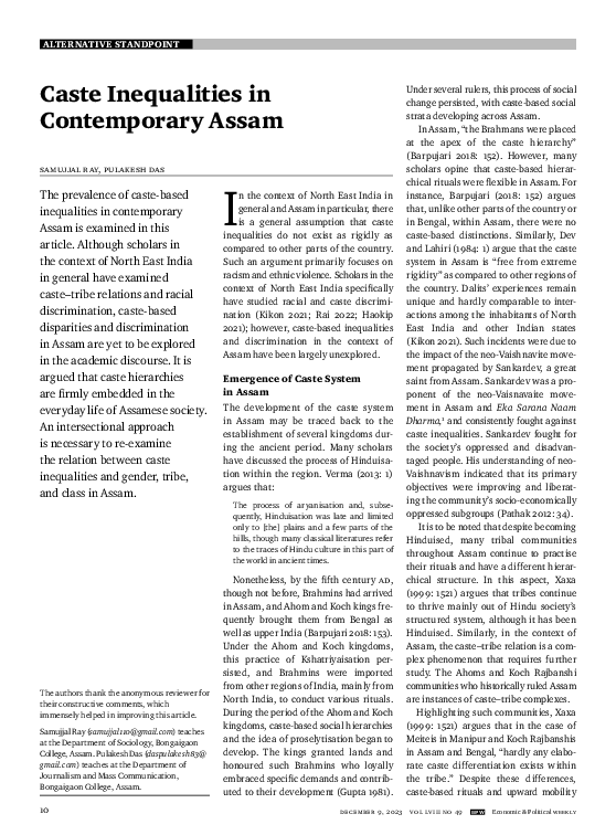 (PDF) Caste Inequalities in Contemporary Assam