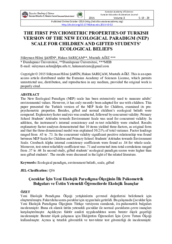 (PDF) The First Psychometric Properties of Turkish Version of the New ...