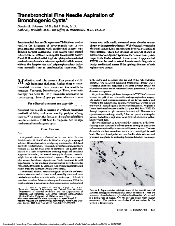 (PDF) Transbronchial Fine Needle Aspiration of Bronchogenic Cysts