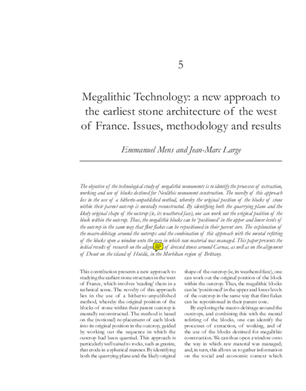 (PDF) Megalithic Technology:: a new approach to the earliest stone ...