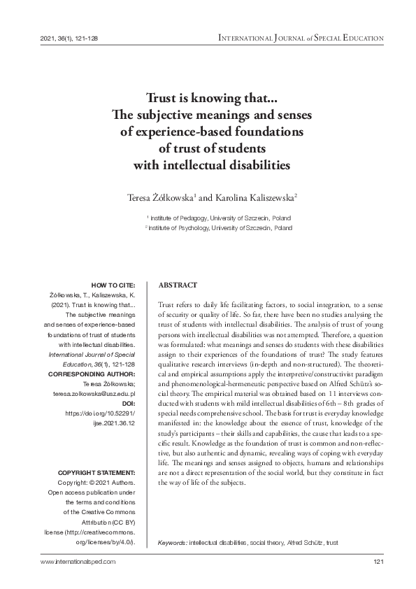 (PDF) Trust is knowing that... The subjective meanings and senses of ...