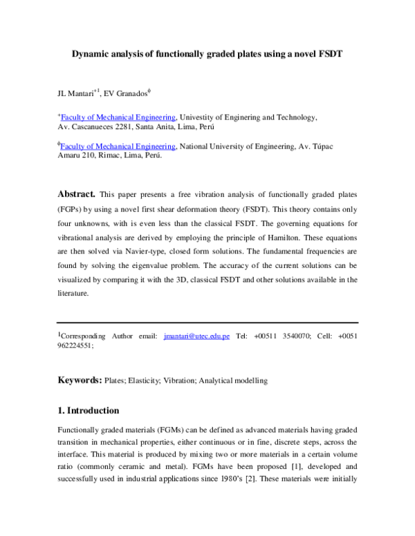 Pdf Dynamic Analysis Of Functionally Graded Plates Using The Hybrid Fourier Laplace Transform