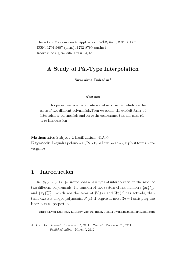 (PDF) A study of Pál-type interpolation (PDF) A study of Pál-type interpolation
