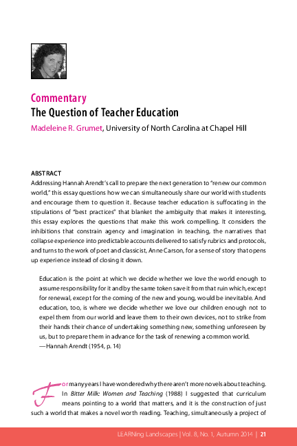 (PDF) Commentary: The Question of Teacher Education