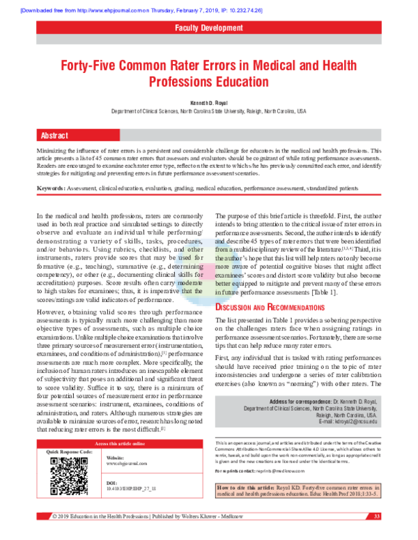 (PDF) Forty-five common rater errors in medical and health professions ...