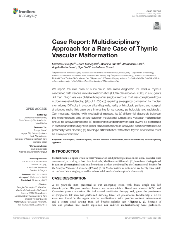 (PDF) Case Report: Multidisciplinary Approach for a Rare Case of Thymic Vascular Malformation