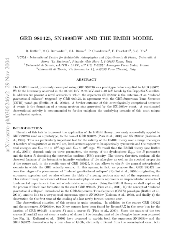 (PDF) GRB 980425, SN1998BW and the EMBH model
