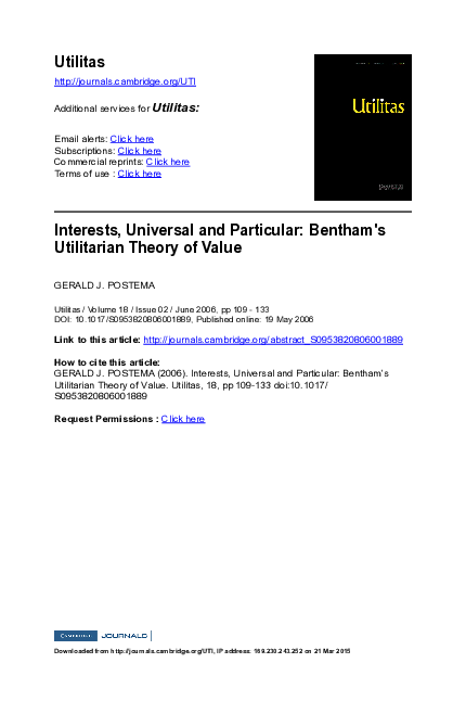 (PDF) Interests, Universal and Particular: Bentham's Utilitarian Theory ...