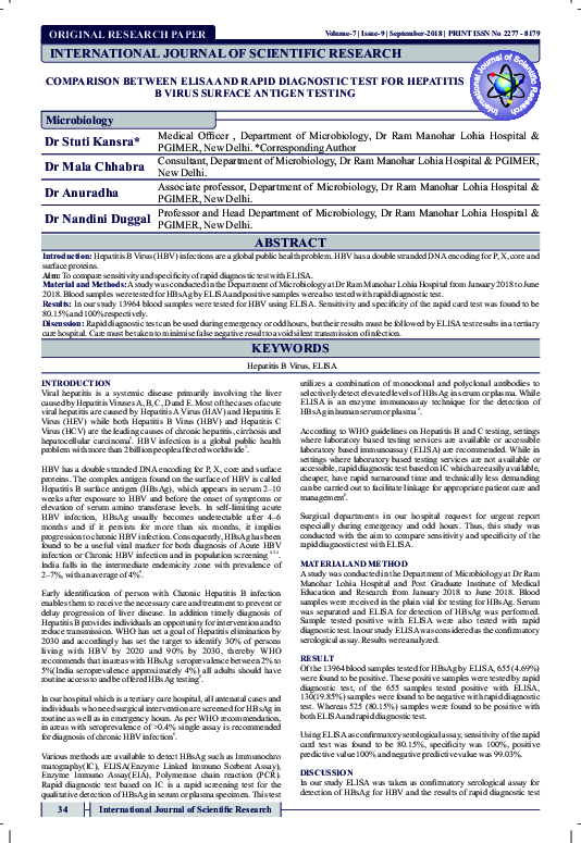 (PDF) Comparison between ELISA and rapid diagnostic test for Hepatitis ...
