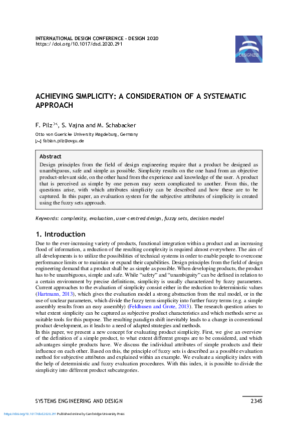 (PDF) Achieving Simplicity: A Consideration of a Systematic Approach