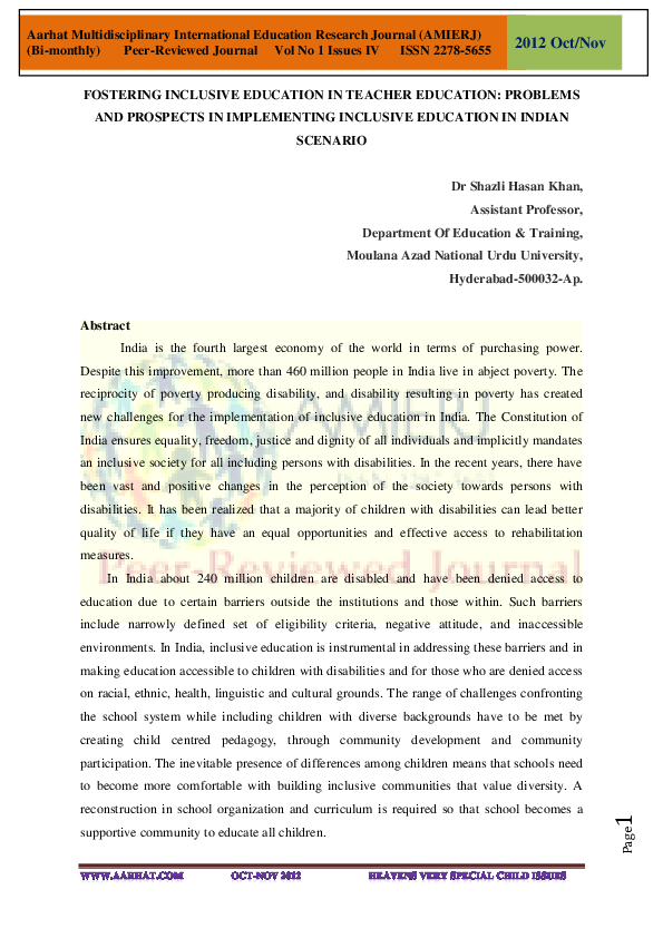 (PDF) Fostering Inclusive Education in Teacher Education: Problems and ...