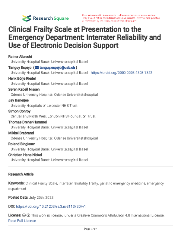 (PDF) Clinical Frailty Scale at Presentation to the Emergency ...