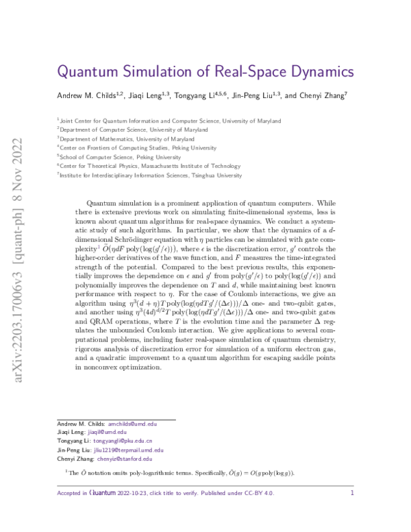 (PDF) Quantum simulation of real-space dynamics