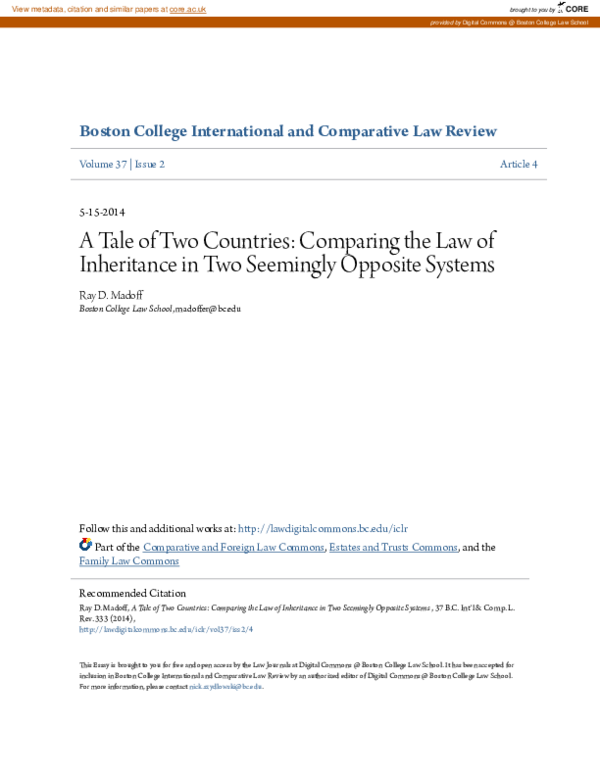 (PDF) A Tale of Two Countries: Comparing the Law of Inheritance in Two ...