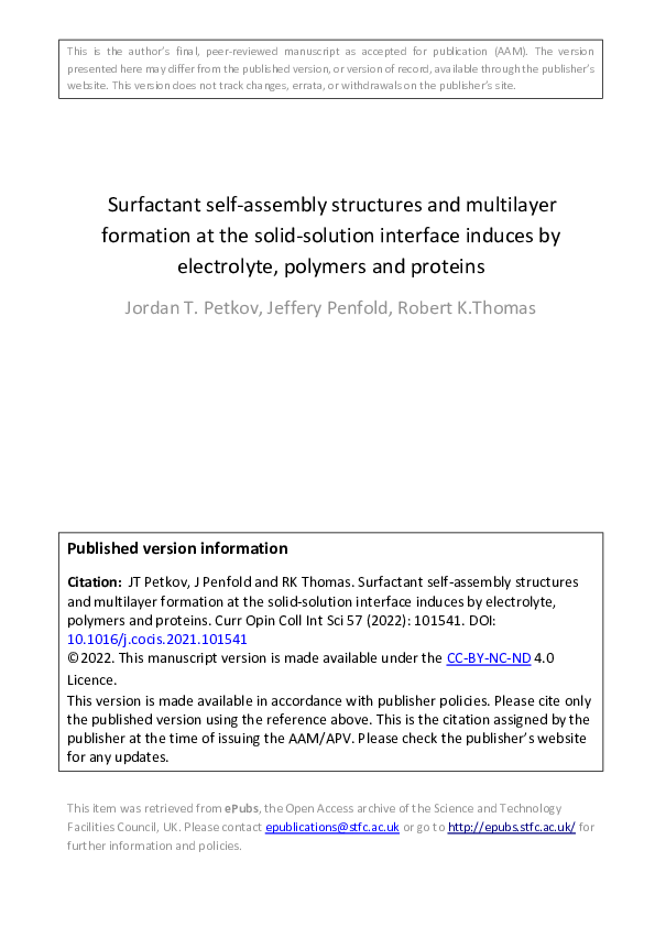 (PDF) Surfactant self-assembly structures and multilayer formation at ...