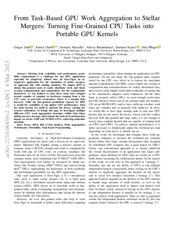 Pdf From Task Based Gpu Work Aggregation To Stellar Mergers Turning Fine Grained Cpu Tasks