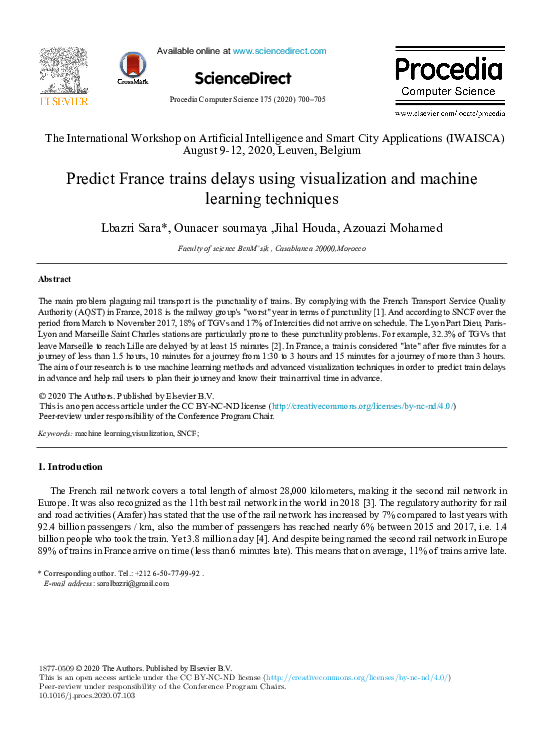 (PDF) Predict France trains delays using visualization and machine learning techniques