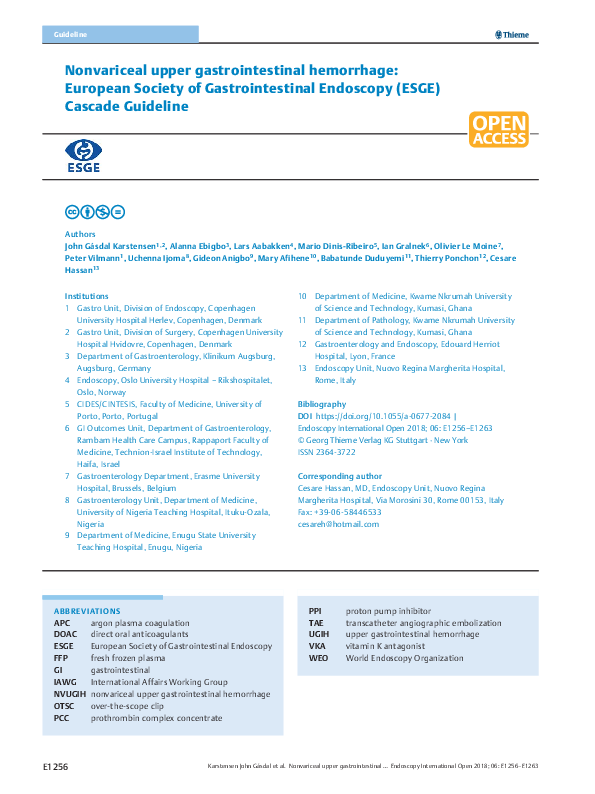 (PDF) Nonvariceal upper gastrointestinal hemorrhage: European Society ...
