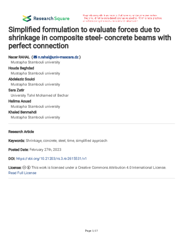 (PDF) Simplified formulation to evaluate forces due to shrinkage in ...
