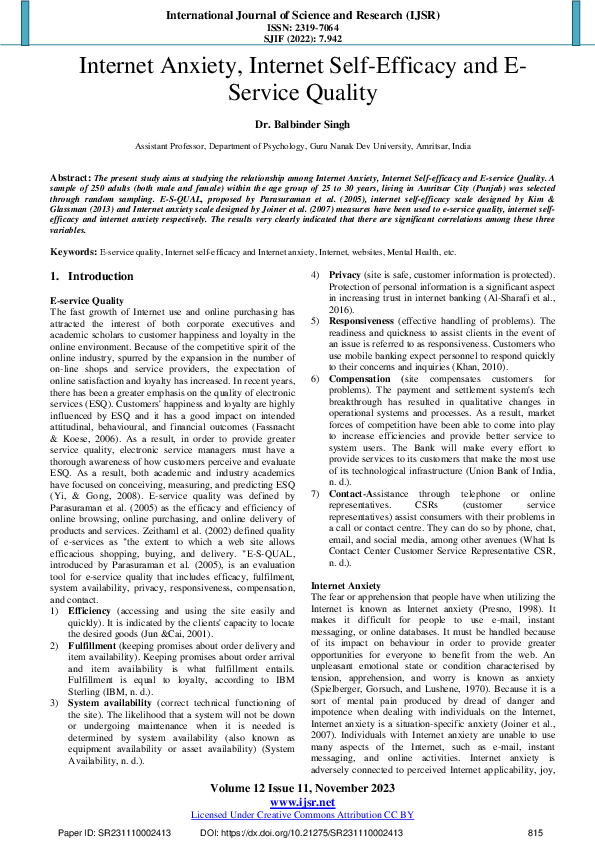 (PDF) Internet Anxiety, Internet Self-Efficacy and E-Service Quality